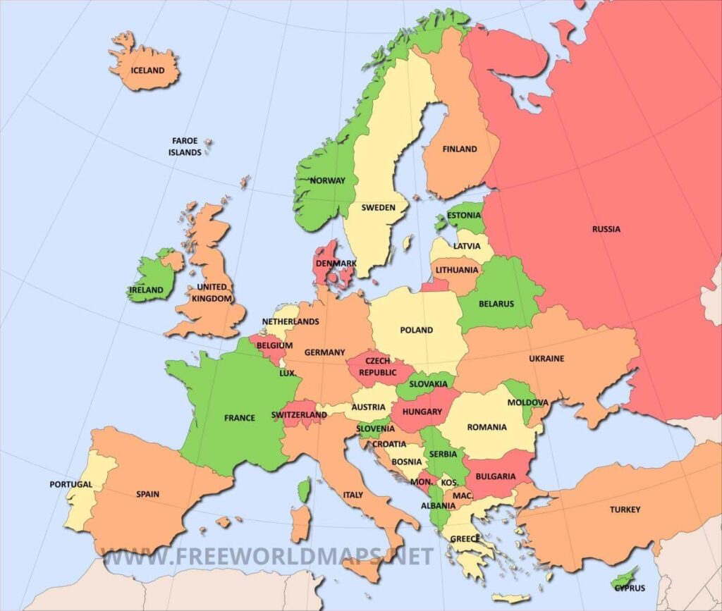 printable europe map with cities and towns - MIT Printable